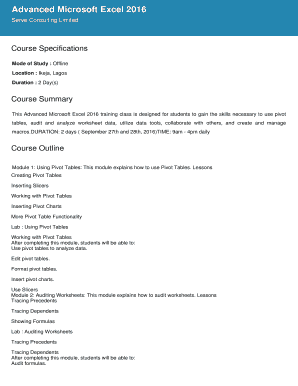 Fillable Online The Microsoft Excel 2016 Course: Advanced Excel Training Udemy Fax Email Print ...