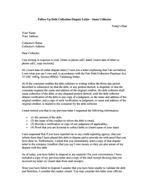 Fillable Online Follow Up Debt Collection Dispute Letter - Same ...