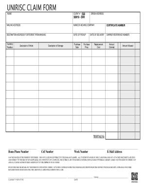Fillable Online UNIRISC CLAIM FORM Fax Email Print - pdfFiller