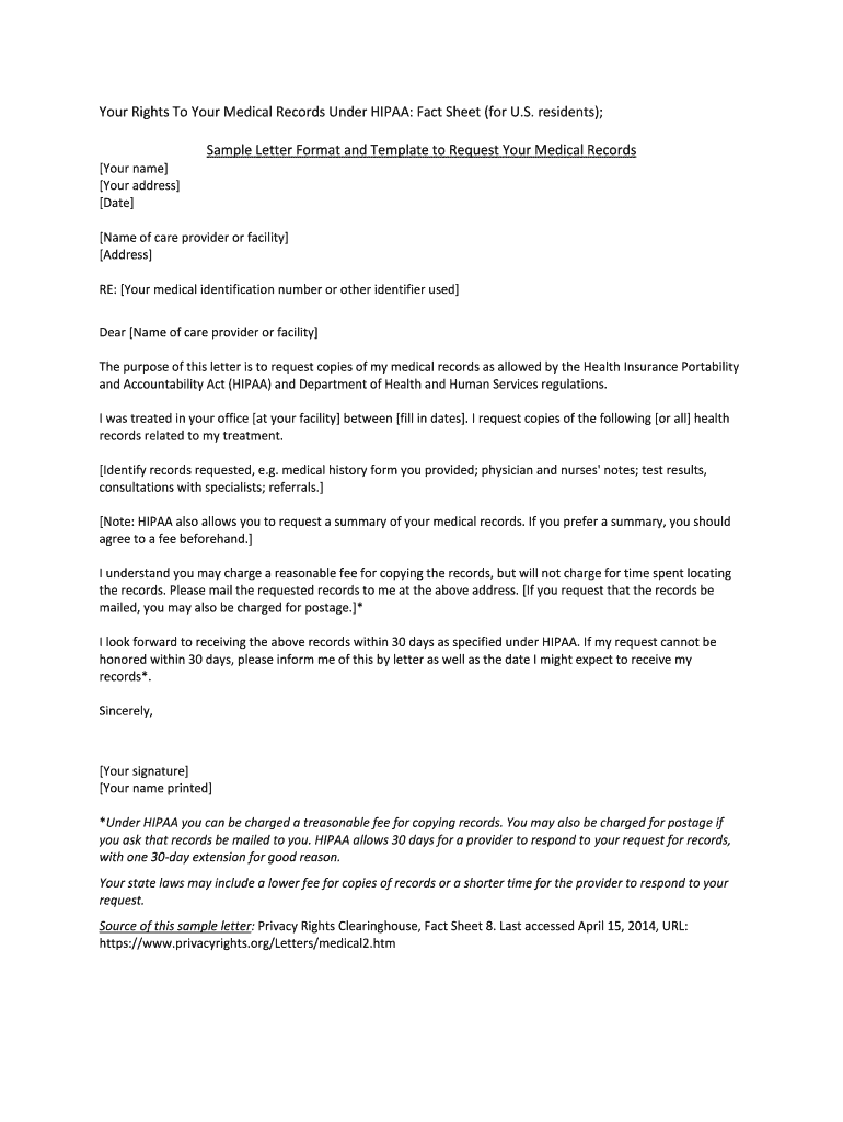 Fillable Online Your Rights To Your Medical Records Under HIPAA: Fact ...