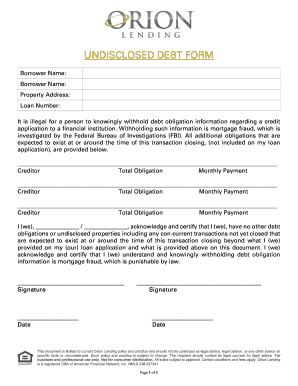 Fillable Online UNDISCLOSED DEBT FORM Fax Email Print - pdfFiller