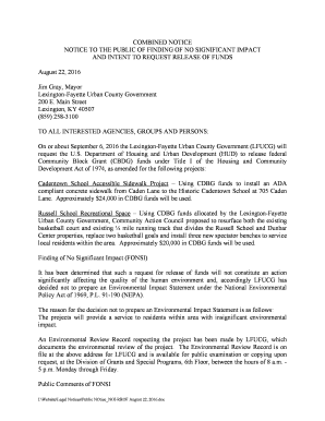 Fillable Online NOTICE TO THE PUBLIC OF FINDING OF NO SIGNIFICANT ...