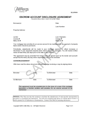 Fillable Online ESCROW ACCOUNT DISCLOSURE AGREEMENT Fax Email Print ...
