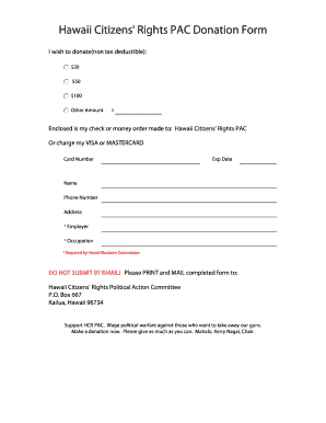 Fillable Online Hawaii Citizens' Rights PAC Donation Form Fax Email ...