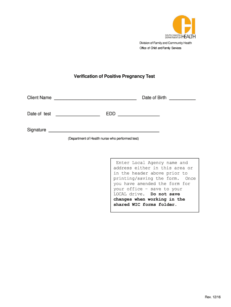Fillable Online Verification of Positive Pregnancy Test Fax Email Print ...