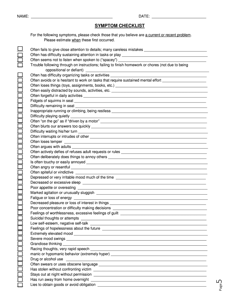 Fillable Online SYMPTOM CHECKLIST Fax Email Print - pdfFiller