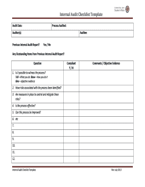 Fillable Online Internal Audit Checklist Template Fax Email Print ...