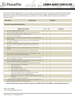 Fillable Online COBRA AUDIT CHECKLIST Fax Email Print - pdfFiller