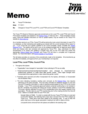 Fillable Online Changes to Texas PTA Local PTA, Local PTSA and Council ...