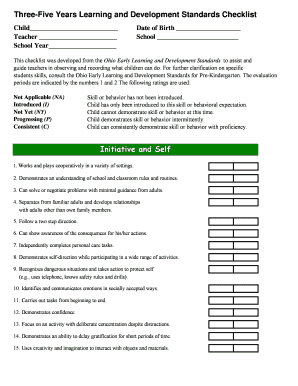 Fillable Online Three-Five Years Learning and Development Standards ...