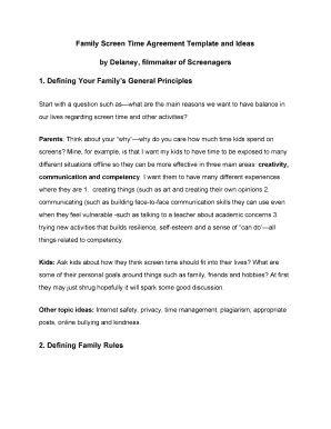 Fillable Online Family Screen Time Agreement Template and Ideas Fax ...
