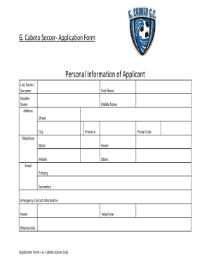 Fillable Online Caboto Soccer- Application Form Fax Email Print - pdfFiller