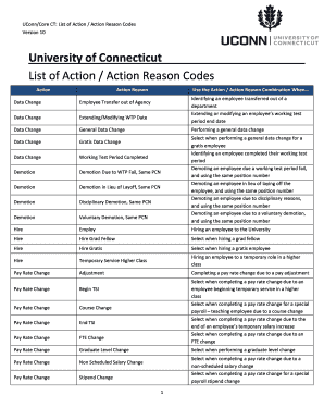 Fillable Online UConn/Core CT: List of Action / Action Reason Codes Fax ...