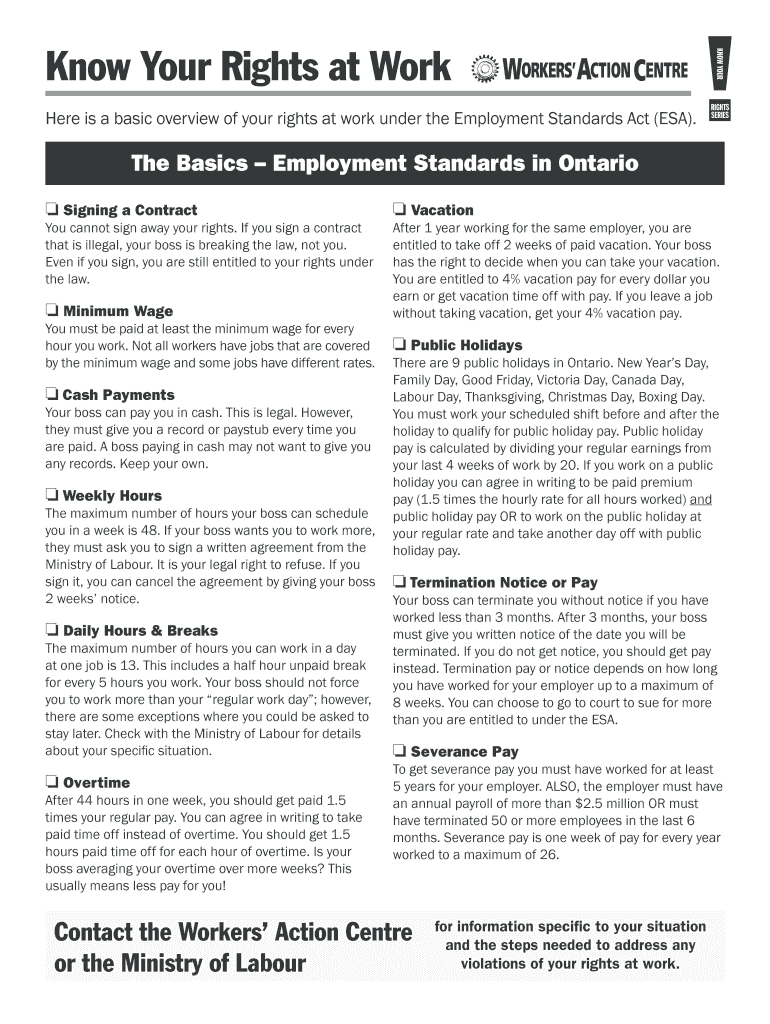 Fillable Online Here is a basic overview of your rights at work under ...