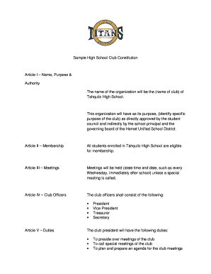 Fillable Online Sample High School Club Constitution Fax Email Print ...