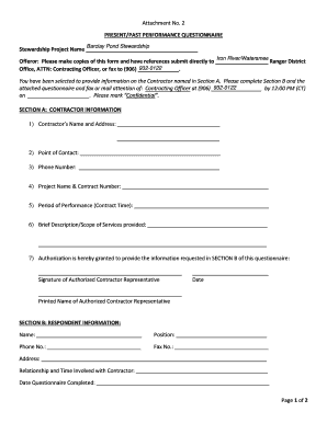 Fillable Online PRESENT/PAST PERFORMANCE QUESTIONNAIRE Fax Email Print ...