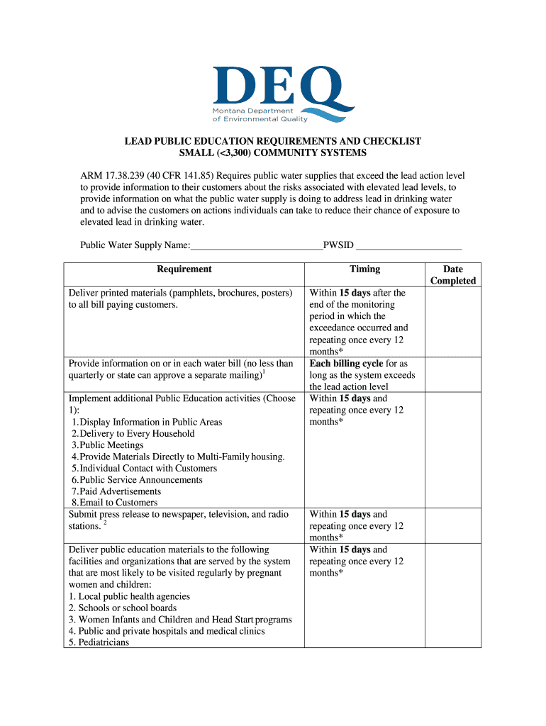 Fillable Online LEAD PUBLIC EDUCATION REQUIREMENTS AND CHECKLIST Fax ...