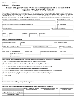 Fillable Online Request for Regulatory Relief From Lead Sampling Requirements in Schedule 15 Fax ...