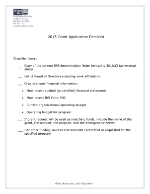Fillable Online 2015 Grant Application Checklist Fax Email Print ...