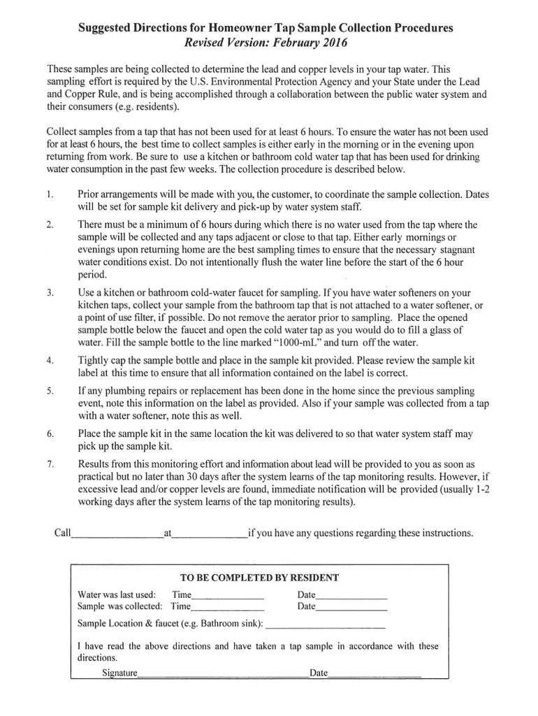 Fillable Online These samples are being collected to determine the lead ...
