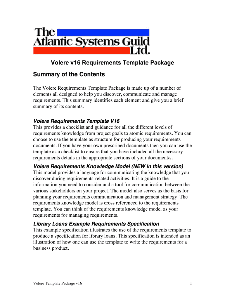 Fillable Online Volere v16 Requirements Template Package Fax Email ...