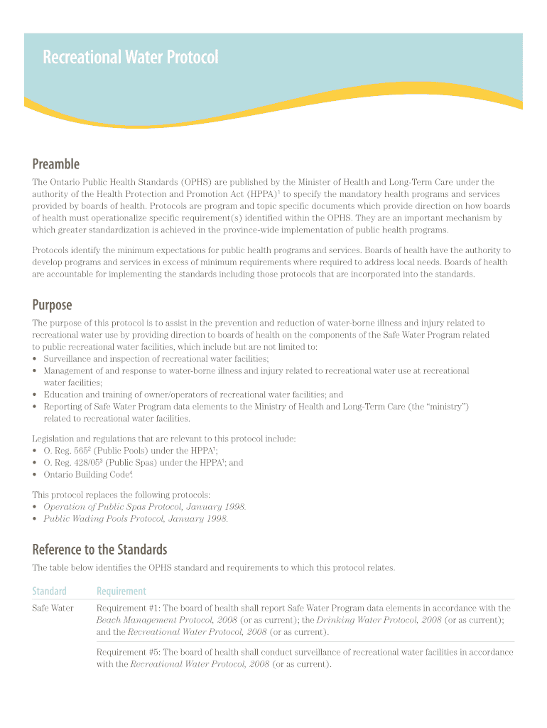 Fillable Online Recreational Water Protocol Fax Email Print - pdfFiller