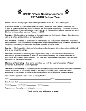 Fillable Online UNITE Officer Nomination Form Fax Email Print - pdfFiller