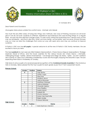 Fillable Online Weekly Information Sheet 34 TERM 4 2016 Fax Email Print ...