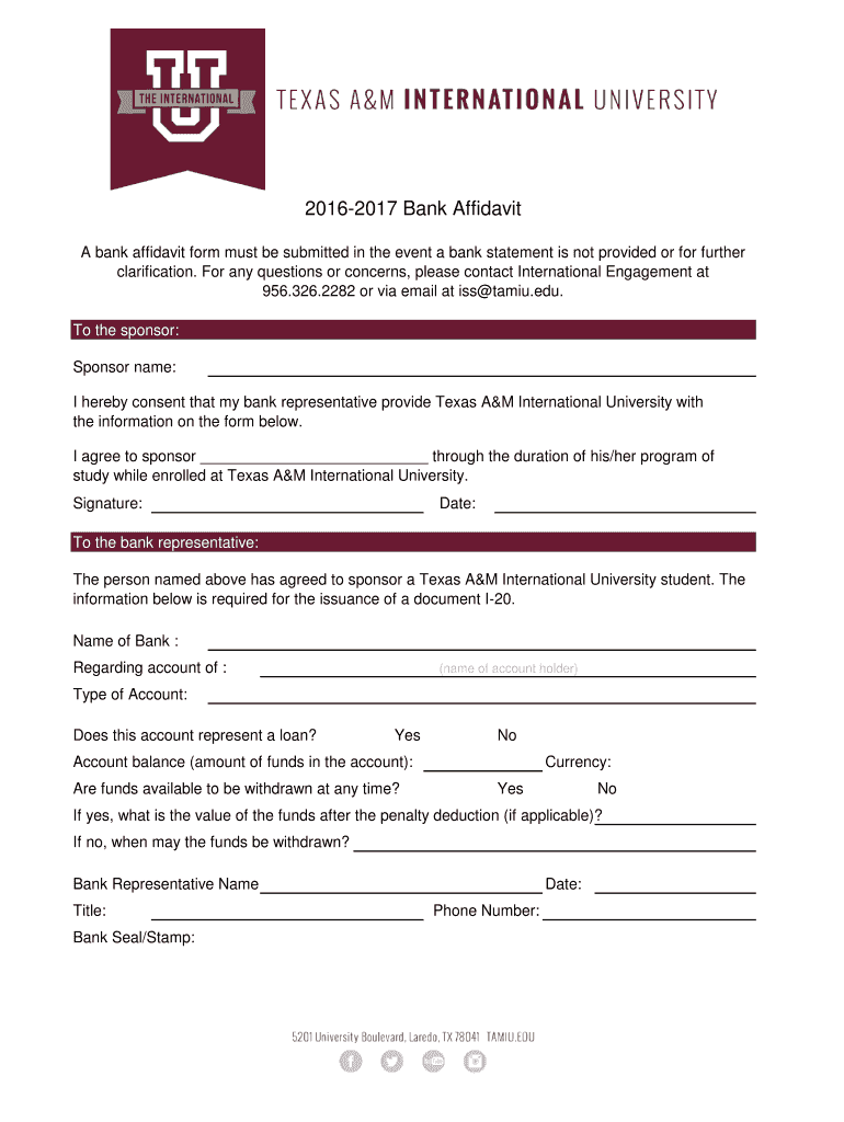 Fillable Online 2016-2017 Bank Affidavit Fax Email Print - pdfFiller
