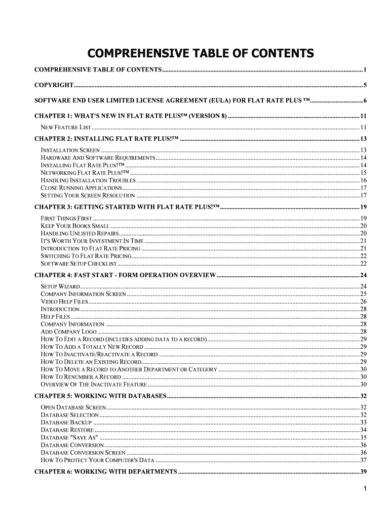 Fillable Online COMPREHENSIVE TABLE OF CONTENTS Fax Email Print - pdfFiller