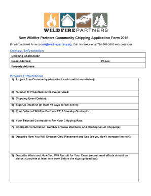 Fillable Online New Wildfire Partners Community Chipping Application Form 2016 Fax Email Print ...