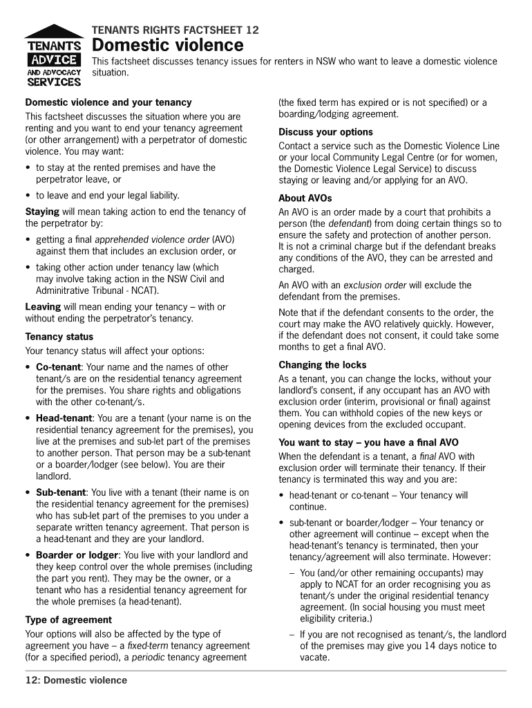 Fillable Online TENANTS RIGHTS FACTSHEET 12 Fax Email Print - pdfFiller