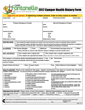Fillable Online 2017 Camper Health History Form Fax Email Print - pdfFiller