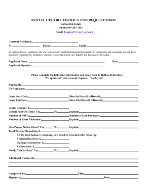 Fillable Online RENTAL HISTORY VERIFICATION REQUEST FORM Fax Email ...