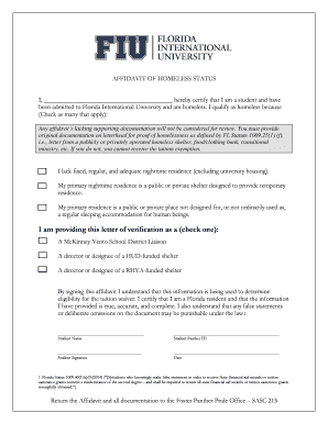 Fillable Online AFFIDAVIT OF HOMELESS STATUS Fax Email Print - pdfFiller