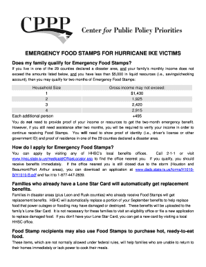 Fillable Online EMERGENCY FOOD STAMPS FOR HURRICANE IKE VICTIMS Fax ...