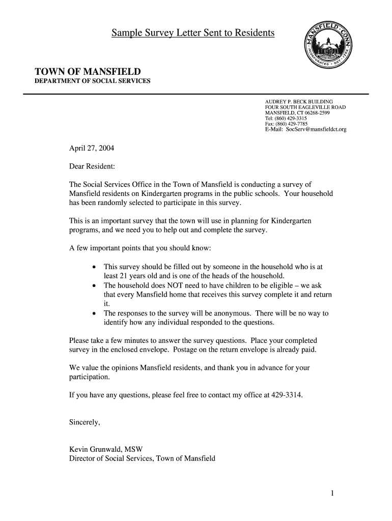 Fillable Online Sample Survey Letter Sent to Residents Fax Email Print ...