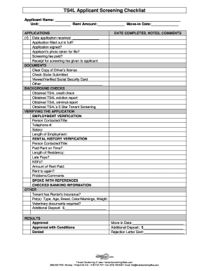 Fillable Online TS4L Applicant Screening Checklist Fax Email Print ...