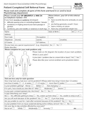 Fillable Online Adult Outpatient Musculoskeletal (MSK) Physiotherapy ...