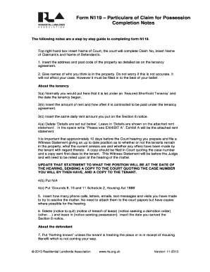 Fillable Online Form N119 Particulars of Claim for Possession Fax Email ...