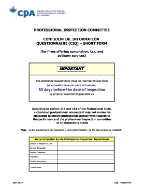 Fillable Online QUESTIONNAIRE (CIQ) SHORT FORM Fax Email Print - pdfFiller