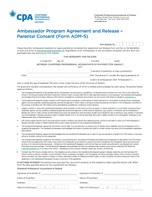 Fillable Online Ambassador Program Agreement and Release Fax Email ...