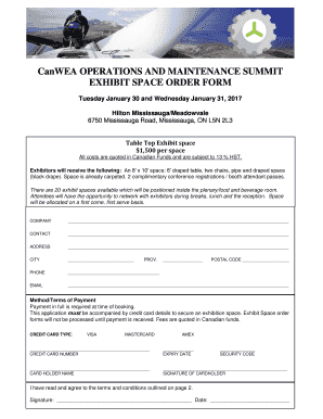 Fillable Online EXHIBIT SPACE ORDER FORM Fax Email Print - pdfFiller