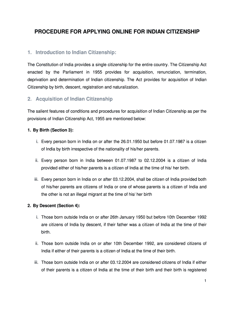Fillable Online Introduction to Indian Citizenship: Fax Email Print ...