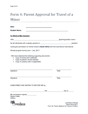 Fillable Online Form 4: Parent Approval for Travel of a Fax Email Print ...