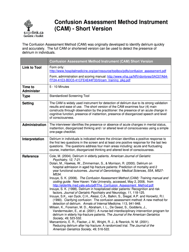 Fillable Online Confusion Assessment Method Instrument Fax Email Print ...