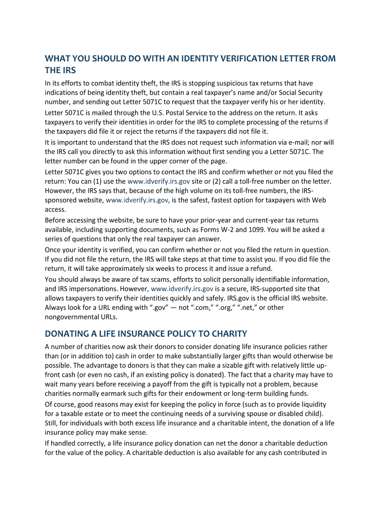 Fillable Online WHAT YOU SHOULD DO WITH AN IDENTITY VERIFICATION LETTER ...