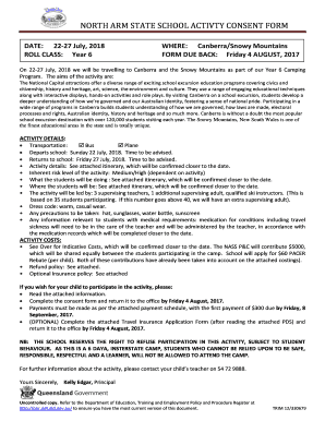 Fillable Online NORTH ARM STATE SCHOOL ACTIVTY CONSENT FORM Fax Email ...
