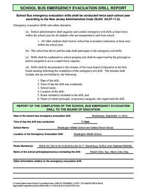 Fillable Online SCHOOL BUS EMERGENCY EVACUATION DRILL REPORT Fax Email ...
