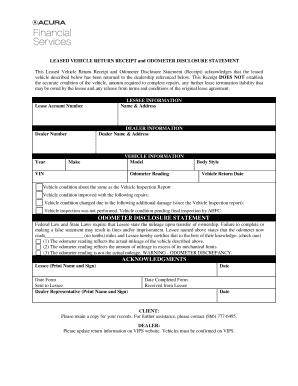 Fillable Online LEASED VEHICLE RETURN RECEIPT and ODOMETER DISCLOSURE ...